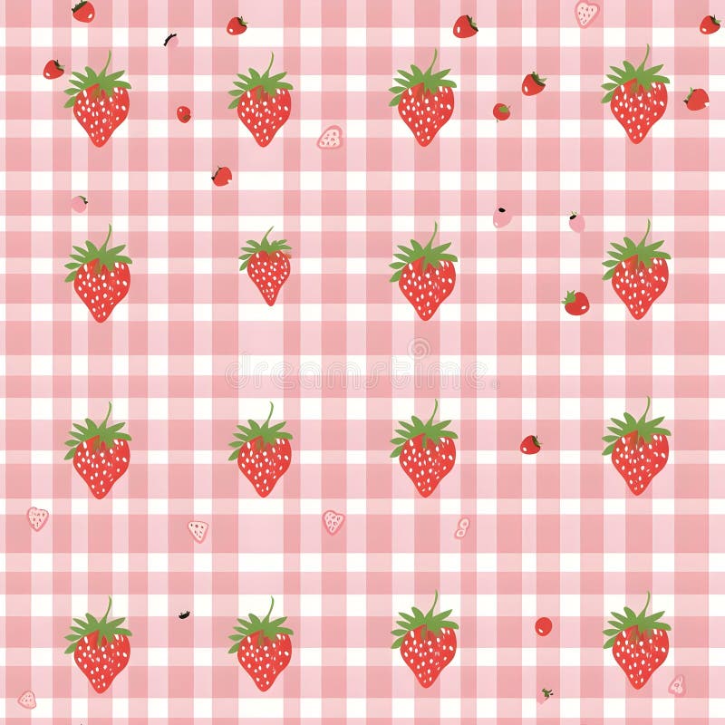 Strawberry Pattern on Pink Gingham Background Stock Illustration ...