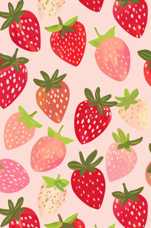Pink Strawberry Pattern with Various Designs on a Light Background ...