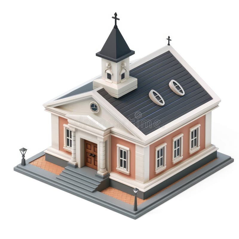 Charming Peach-Colored Church Building Model, 3D Render Stock ...