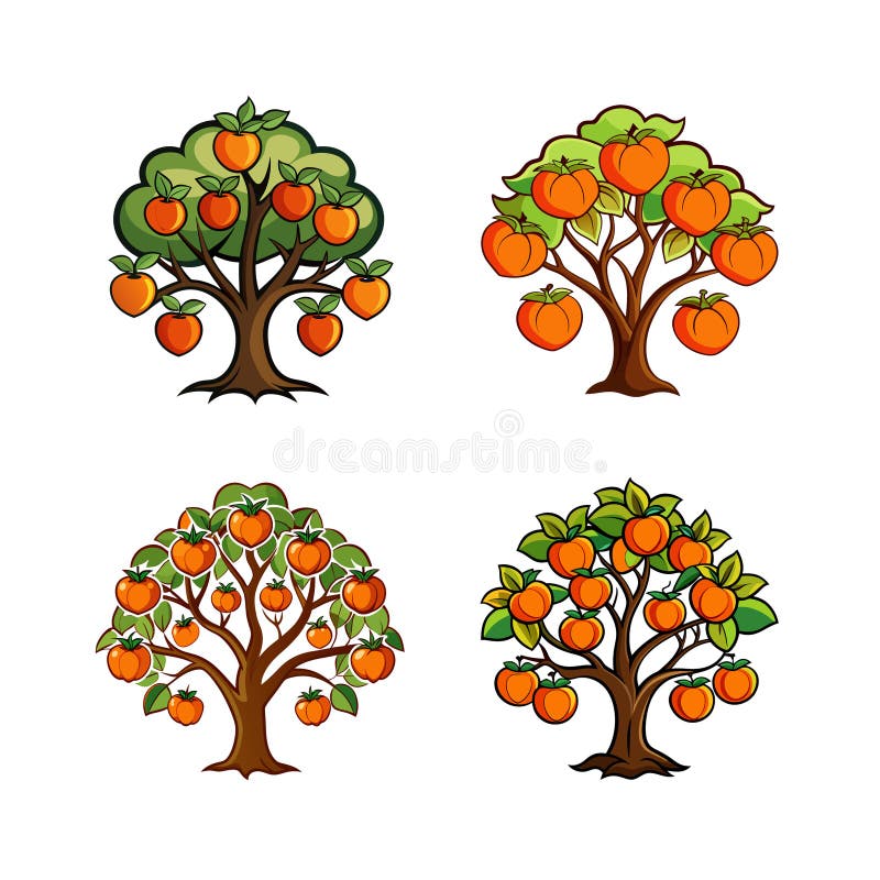 Charming Persimmon Tree Graphic Stock Vector - Illustration of growth ...