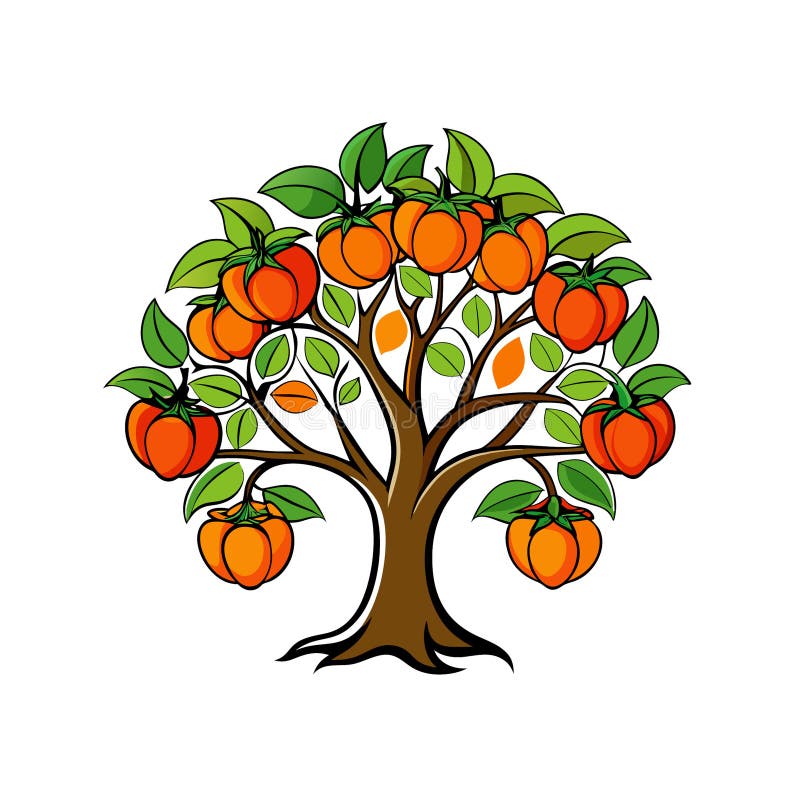 Charming Persimmon Tree Illustration Stock Illustration - Illustration ...