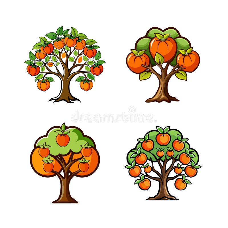 Charming Persimmon Tree Illustration Stock Vector - Illustration of ...