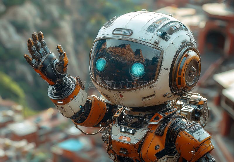 A Charming and Petite Robot Assistant Raising Its Hand while Holding ...