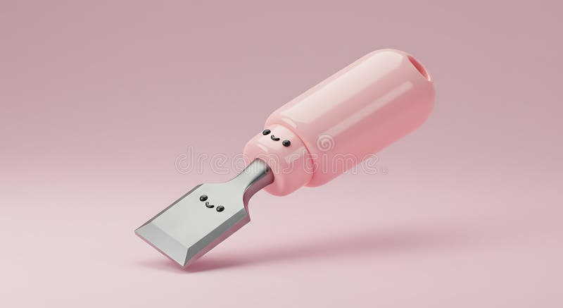 Charming Pink Chisel: Minimalist 3D Render of a Cute Tool Stock ...