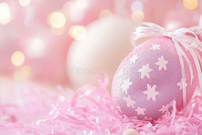 A Charming Pink Easter Egg with White Star Patterns Rests among ...