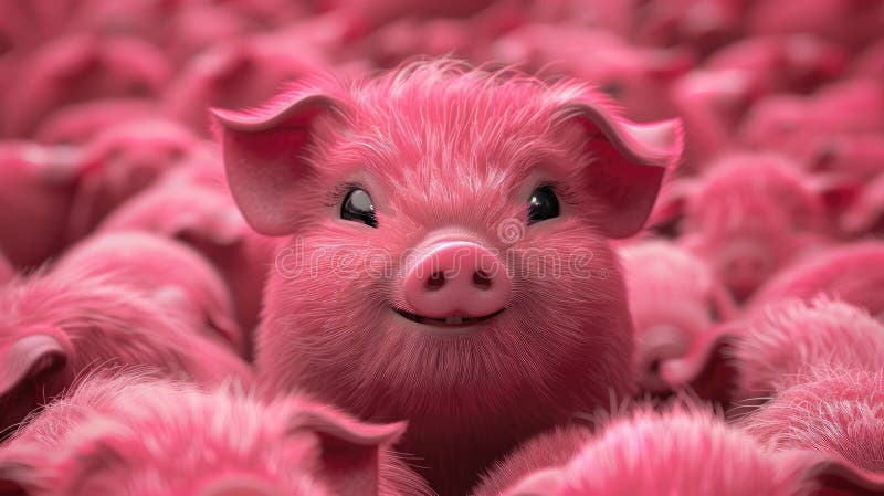 A Charming Pink Pig Surrounded by a Crowd of Piglets in a Whimsical ...