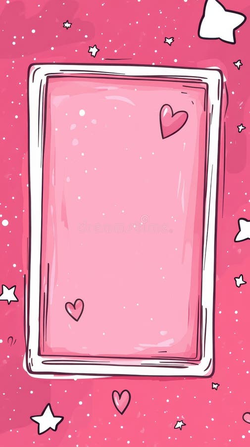 Pink Rectangular Card with White Borders and Hearts on a Starry ...