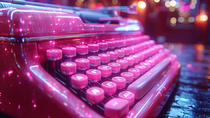 A Charming Pink Typewriter Adorned with Lights, Creating a Playful and ...