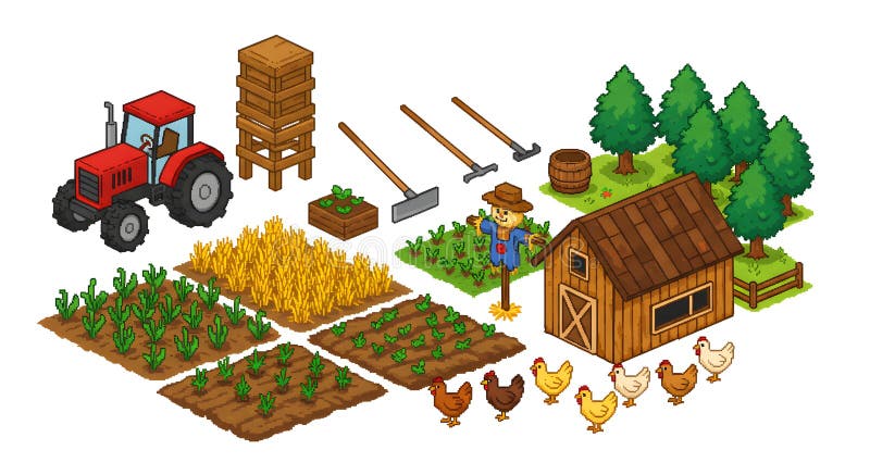 Pixel Farm Assets stock illustration. Illustration of environment ...
