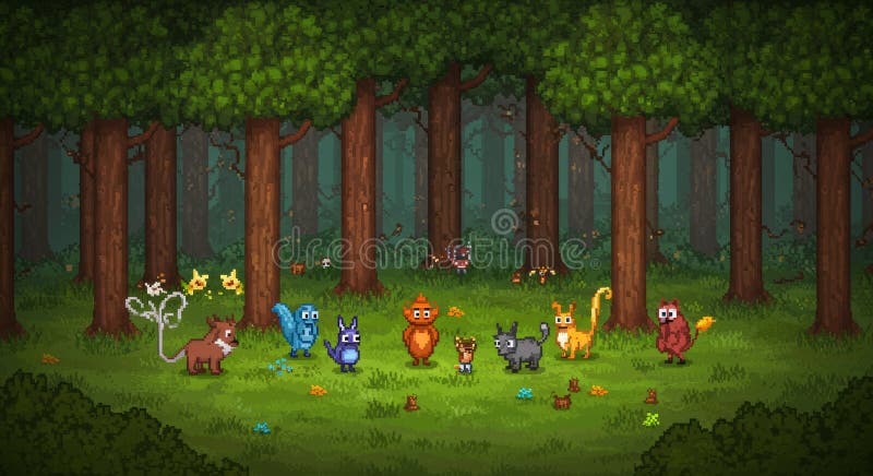 Charming Pixel Forest with Cute Animated Animals and Enchanting ...