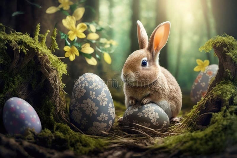 Hop into Easter Fun Rabbit and Egg. Generative AI Stock Illustration ...