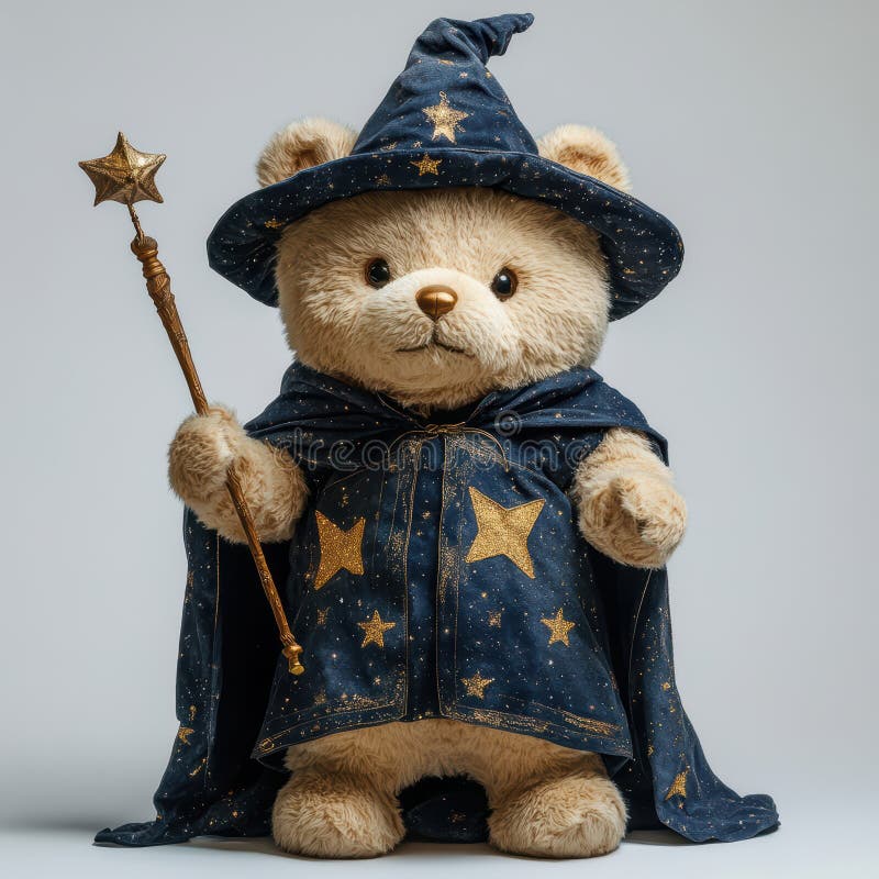 Adorable Wizard Bear in Magical Outfit with Wand and Hat Stock ...