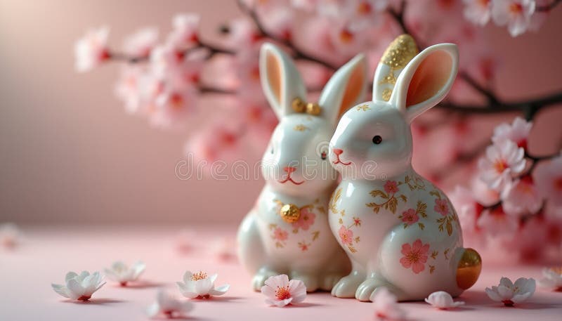 Charming Porcelain Rabbits in Bloom Stock Image - Image of elegance ...