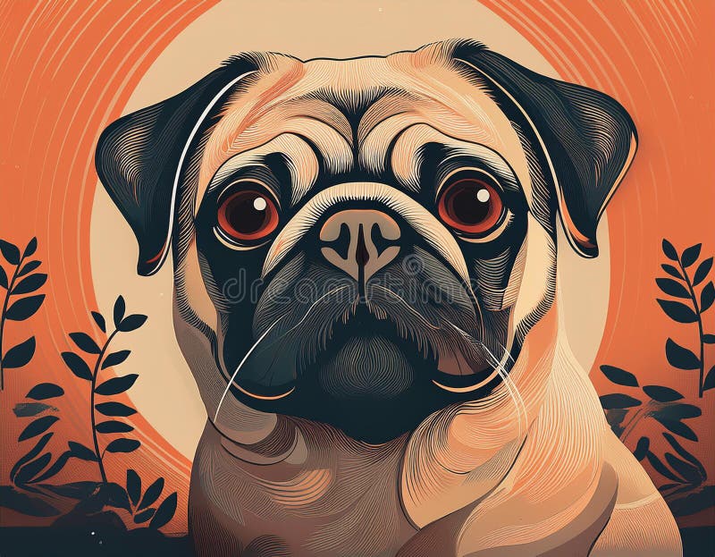 Charming Pug Dog Illustration Detailed Artwork Capturing the Adorable ...