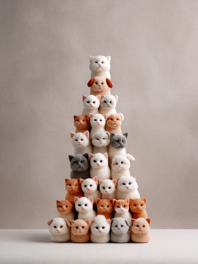 Charming Pyramid Structure Composed of Numerous Cat Figurines in ...