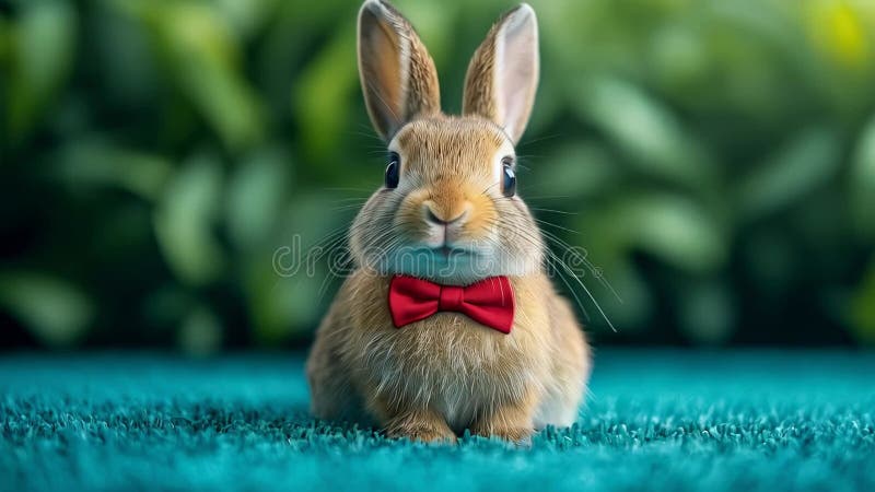 Charming Rabbit in a Bowtie Sitting in a Green Setting Stock Video ...