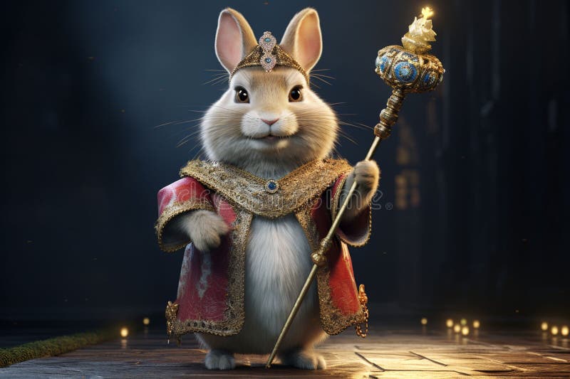Charming Rabbit Character Wearing a Crown and Stock Illustration ...