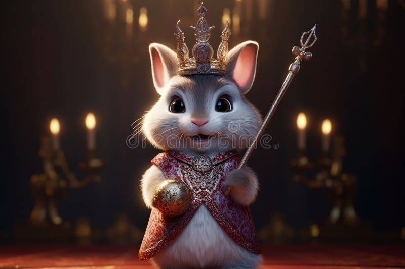 Charming Rabbit Character Wearing a Crown and Stock Illustration ...