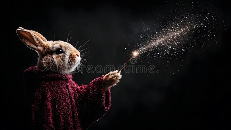 A Charming Rabbit in a Cozy Robe Wielding a Tiny Wand Unleashes ...
