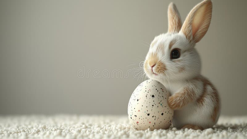 Charming Rabbit Cuddling a Speckled Egg in Calm Surroundings Stock ...