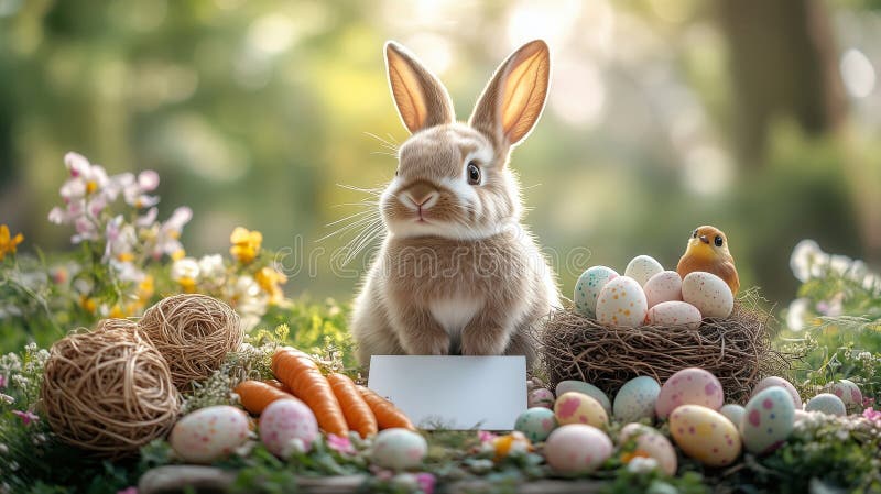 Charming Rabbit with Easter Eggs in a Beautiful Spring Garden Stock ...