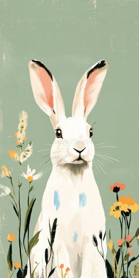 Charming Rabbit in a Floral Spring Meadow with Soft Pastel Colors Stock ...