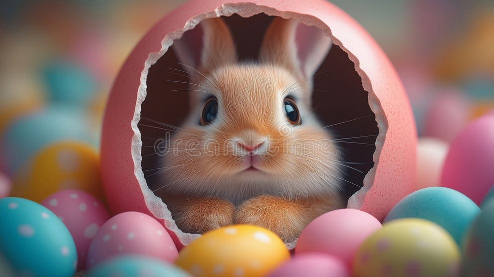 Charming Rabbit Hidden Inside a Colorful Easter Egg Scene Stock Photo ...