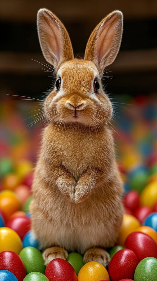 A Charming Rabbit Strikes a Pose Amidst Vibrant Easter Eggs, Setting a ...