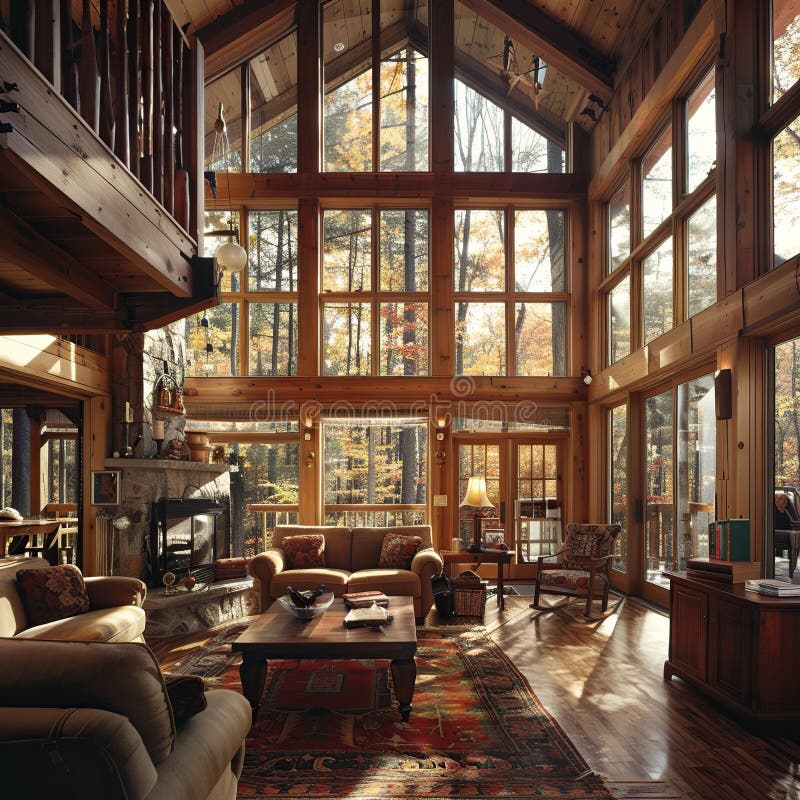 Charming Raised Timber Home with Large Windows and Rustic Decor Stock ...