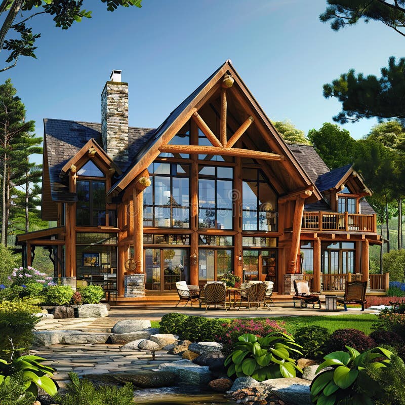 Charming Raised Timber Home with Large Windows and Rustic Decor Stock ...