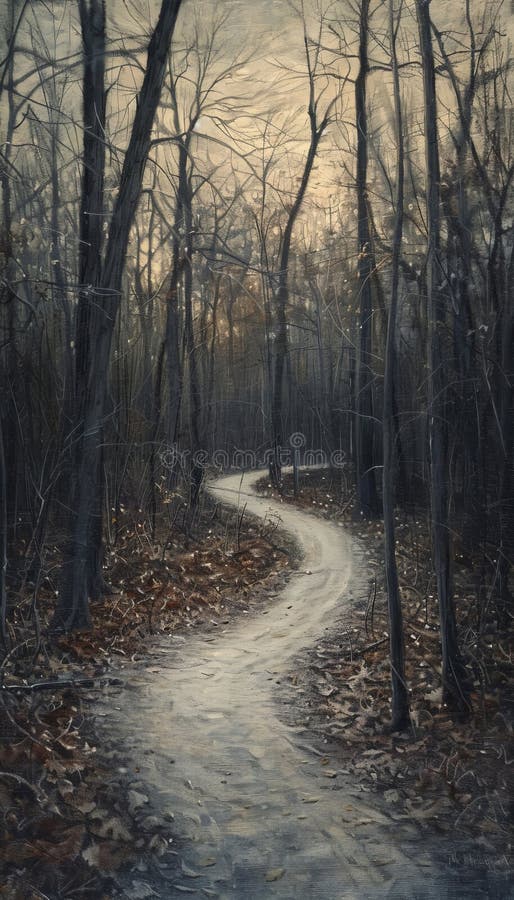 Charming Realistic Image of a Serene Woodland Path at Dawn with a Fresh ...