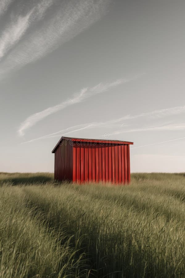 A Charming Red Shed Surrounded by Tall Grass. Stock Photo - Image of ...