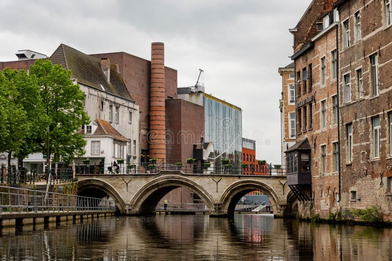 Charming Reflection of a Bridge in the Dyle River in Mechelen, Belgium ...