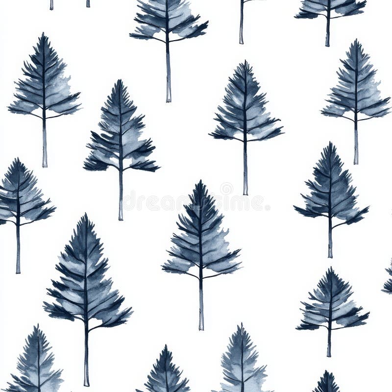 Charming Repeating Pattern of Hand-illustrated Forest Trees. Stock ...