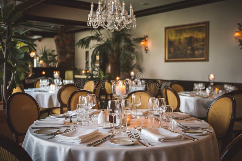 Charming Restaurant Interior with Elegant Dining Setup Stock ...