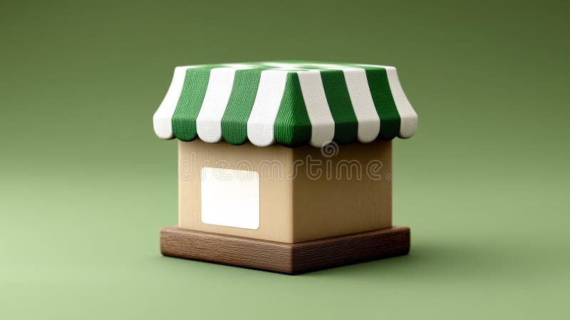 Charming Retail Shop Model with Green and White Striped Awning ...