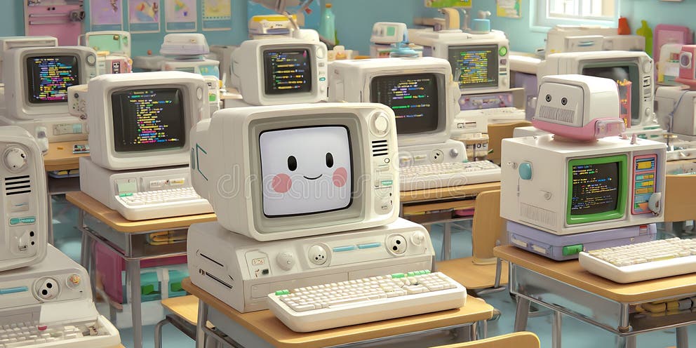 Charming Retro Computer Classroom a Whimsical Illustration Stock ...