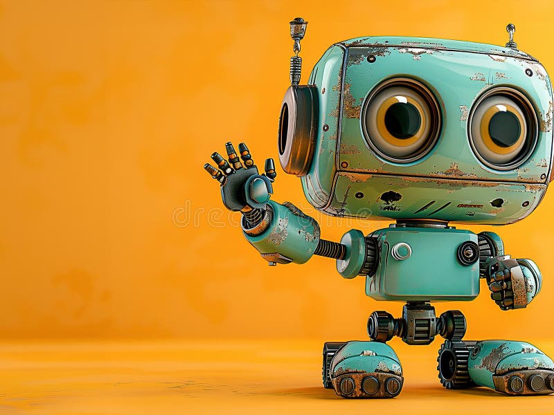 Charming Retro Robot on Orange Backdrop Stock Illustration ...