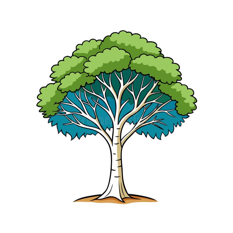 Charming River Birch Tree Illustration with Bold Outline Stock ...