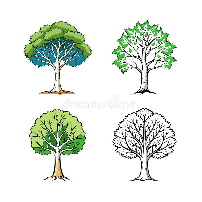 Charming River Birch Tree Illustration with Bold Outline Stock Vector ...