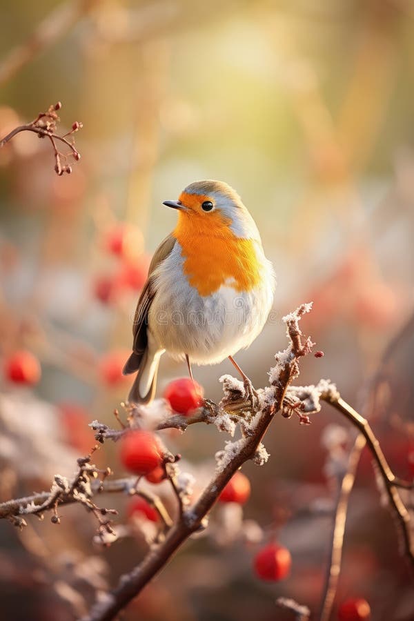 Charming Robin Resting on Snow-Dusted Berries in a Winter Wonderland ...