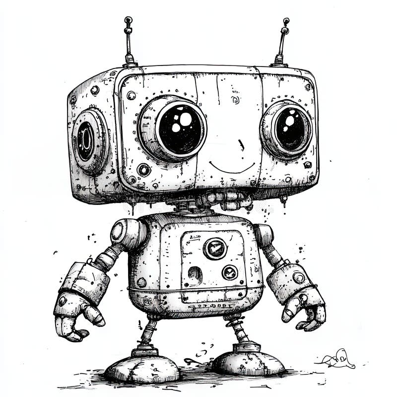 A Charming Robot Cartoon Character with a Friendly Smile and Vintage ...
