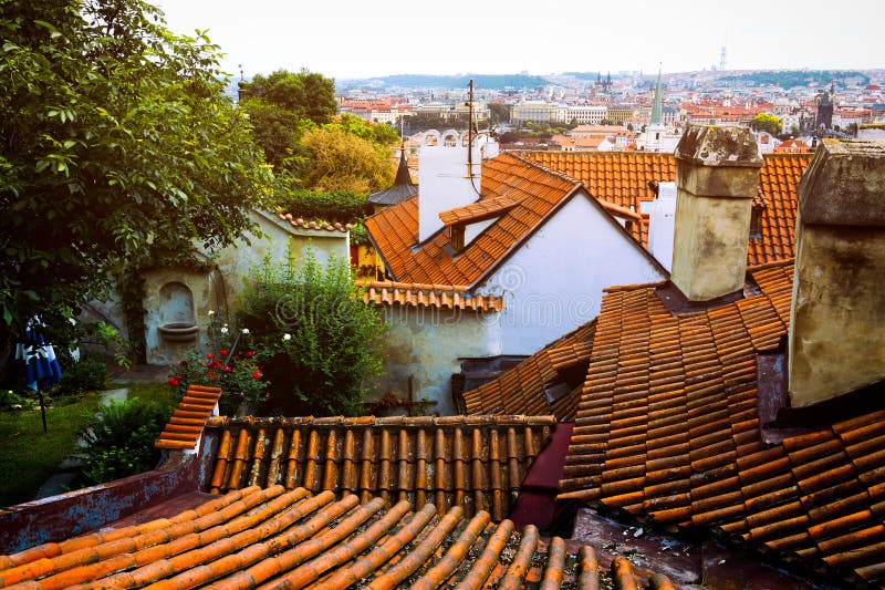 Charming Rooftop View of Old Town in Prague with Lush Greenery and ...