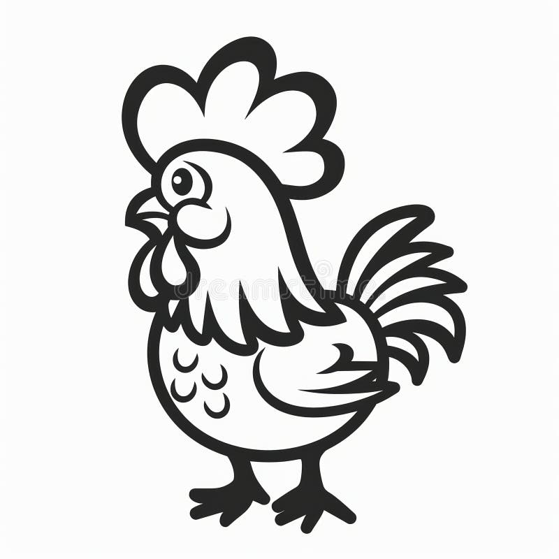 Cute Rooster Vector Logo in Black and White Outline Style Stock ...