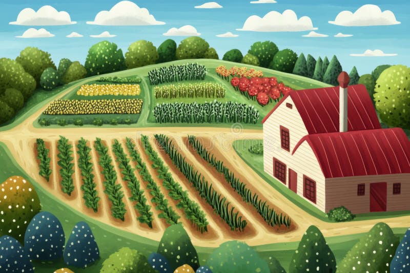 Charming Rural Farm Landscape Illustration Stock Illustration ...