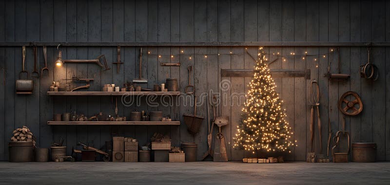 Charming Rustic Barn with a Glowing Christmas Tree and Vintage Tools ...