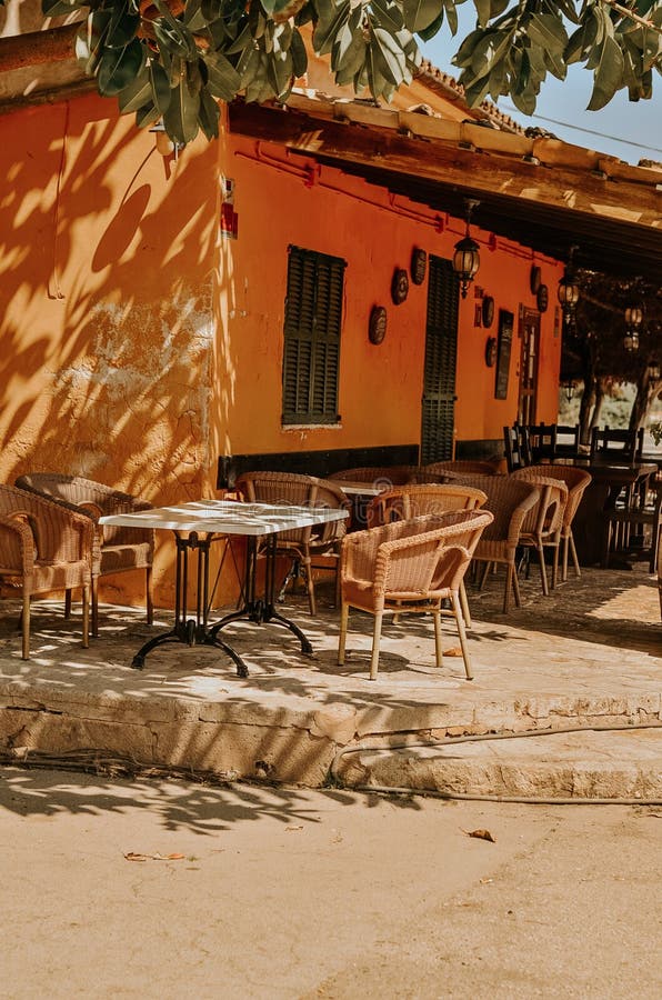 Rustic Mediterranean Café Terrace Under the Sun Stock Photo - Image of ...