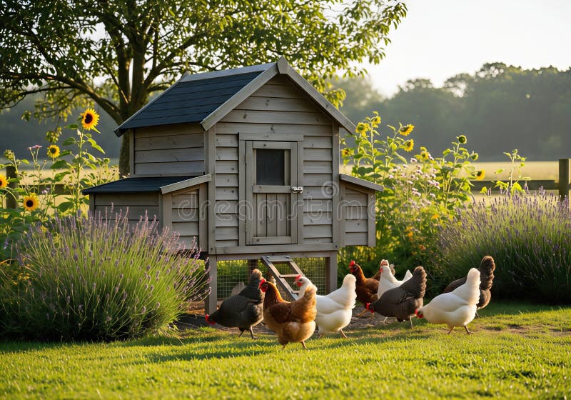 Charming Rustic Chicken Coop in Serene Countryside with Sunflowers and ...