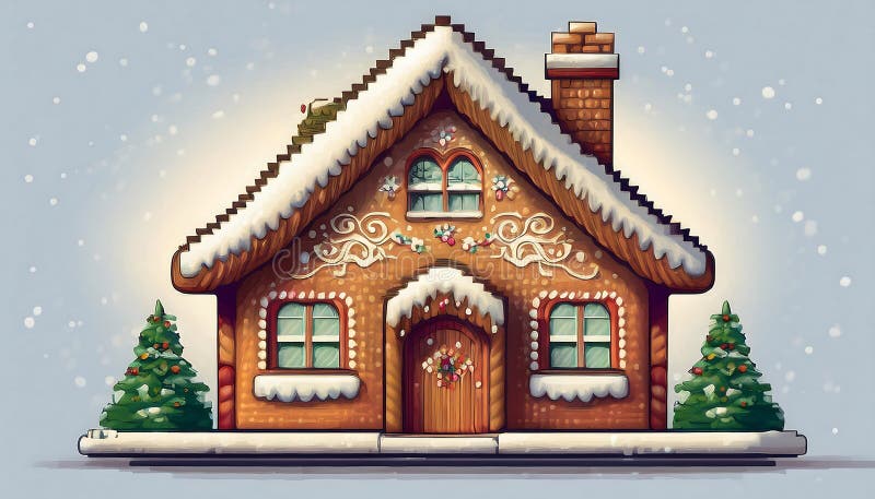 Charming Rustic Gingerbread House with Thatched Roof Surrounded by ...