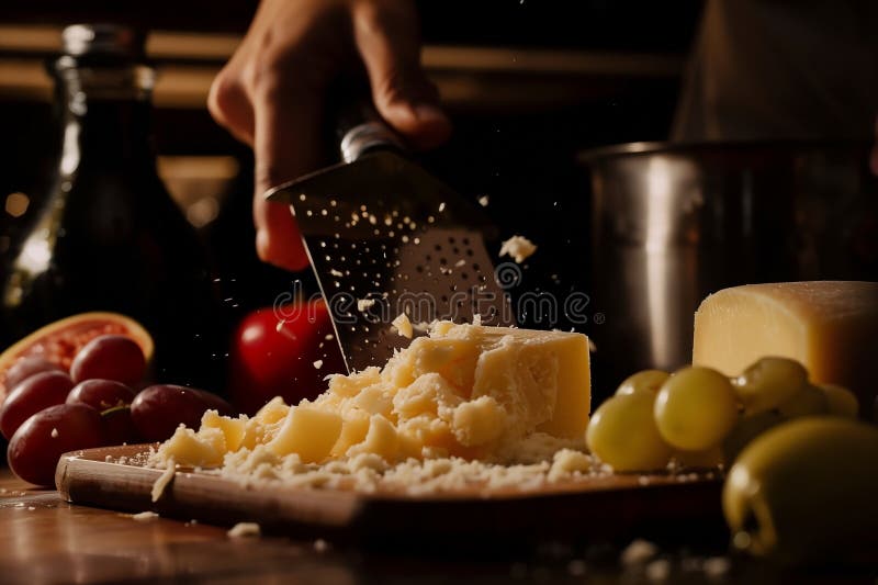 In a Charming, Rustic Kitchen, Delicious Cheese is Grating Alongside ...